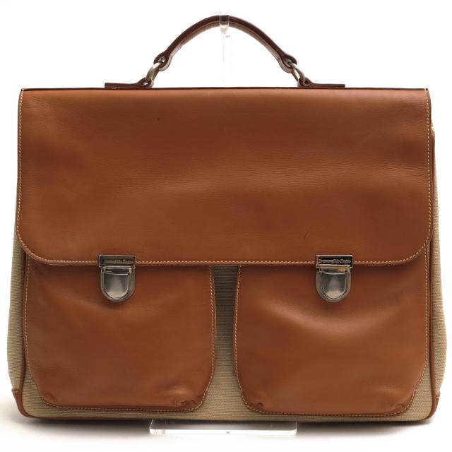 ○ゼニア Ermenegildo Zegna TRAVELLER トラベラー 一部牛革 ビジネスバッグ フラップ式 メンズ 【中古】 中古