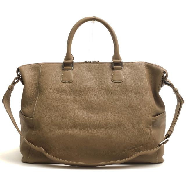 ○キタムラ Kitamura 牛革 ボストンバッグ サイドポケット付き 2WAY ショルダーバッグ シボ革 シュリンクレザー メンズ 【中古】 中古