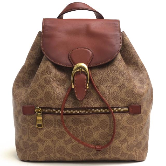 ○コーチ COACH シグニチャーコーテッドキャンバス リファインドカーフ 牛革 リュック 68563 Evie Backpack In Signature Canvas   中古