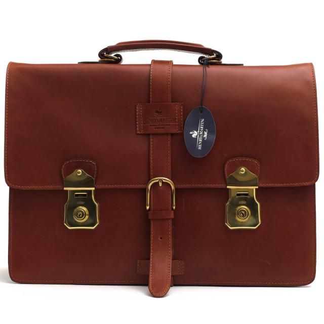 ○ヘンリー＆マーティン Henry & Martin's ナチュラルタンニン鞣しカウハイドレザー 牛革 ビジネスバッグ フラップ式 2WAY ショル  中古