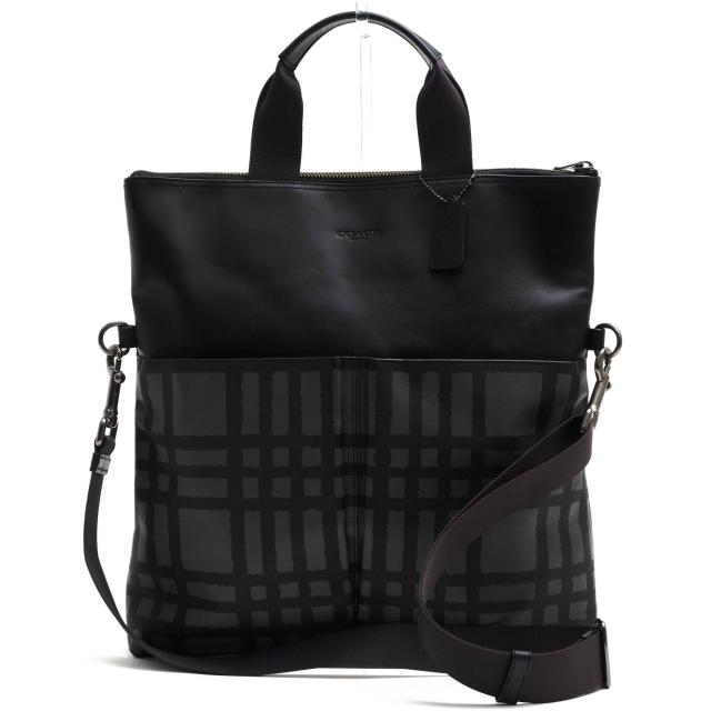 ○コーチ COACH スムースカーフ 牛革 トートバッグ F11176 Charles Foldover Tote With Wild Plaid Print チャールズ フォルドオー 中古