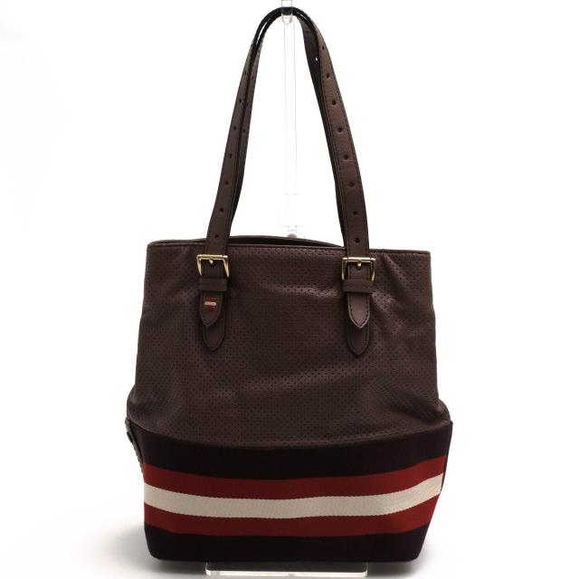 ○バリー BALLY パンチングレザー 牛革 トートバッグ UDINE-SM バリーストライプ 肩掛け ワンショルダーバッグ メンズ 【中古】 中古