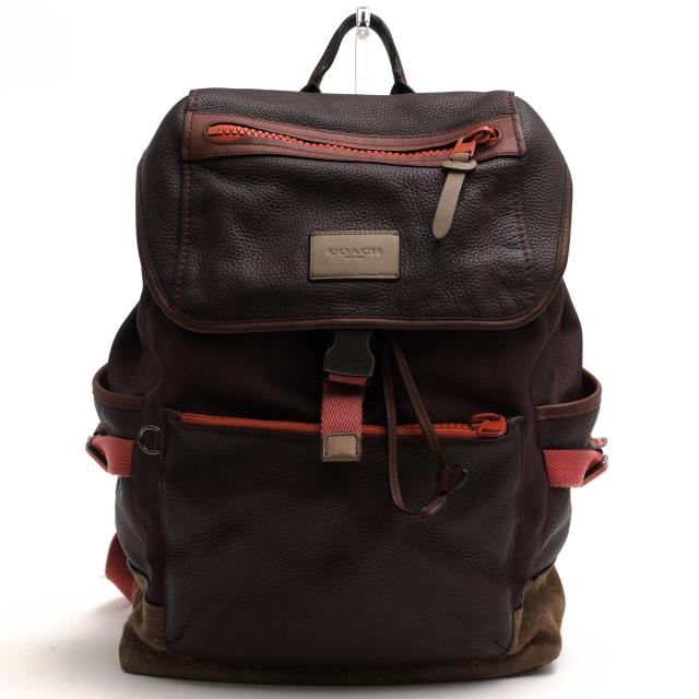 ○コーチ COACH ペブルドレザー 牛革 リュック 86735 Manhattan Backpack In Varsity Sport マンハッタン バックパック ヴァーシテ 中古