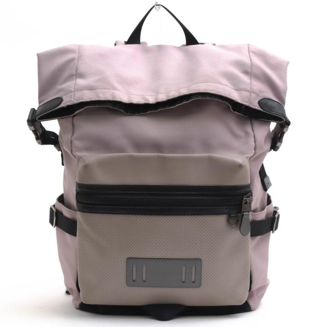 ○コーチ COACH メッシュナイロン パーフォレーテッドレザー スエード 牛革 リュック F67312 Terrain Roll Top Backpack テレイン  中古