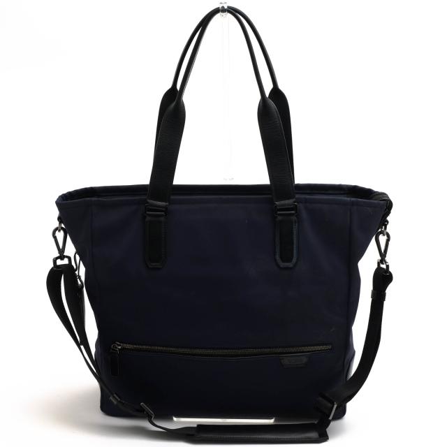 ○トゥミ TUMI 牛革 トートバッグ 6602029NVY2E HARRISON Woodside East West Tote ウッドサイド イースト・ウェスト・トート B4サ 中古