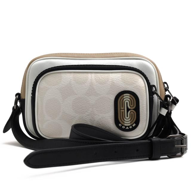 ○コーチ COACH シグネチャーコーテッドキャンバス スムースカーフ 牛革 ショルダーバッグ C4295 Mini Edge Double Pouch Crossbod 中古