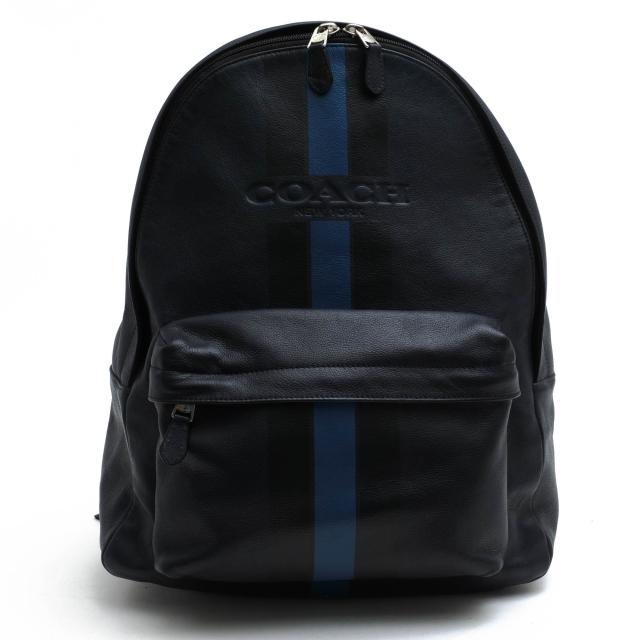 ○コーチ COACH スムースカーフ 牛革 リュック F72237 Charles Backpack In Varsity Leather B4サイズ収納可能 デイパック シボ革  中古