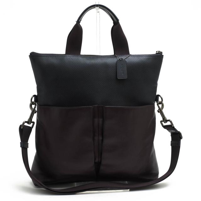 ○コーチ COACH パンチングレザー カーフ 牛革 トートバッグ F57569 Charles Foldover Tote チャールズ フォールドオーバー トート 中古