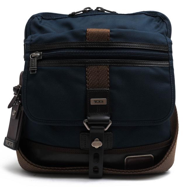 ○トゥミ TUMI FXTバリスティックナイロン ナパレザー 牛革 ショルダーバッグ 222304NVY2 ALPHA BRAVO ANNAPOLIS ZIP FLAP HICKORY 中古