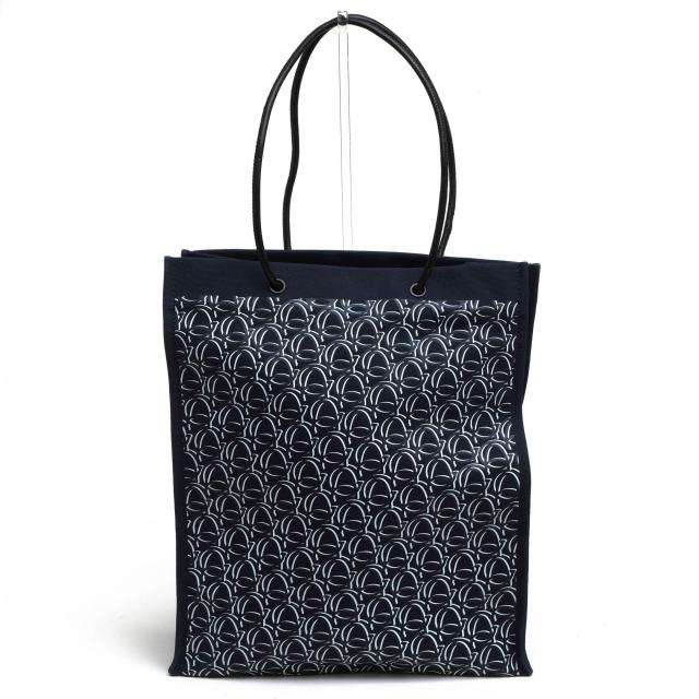 ○アルマーニ GIORGIO ARMANI コットンキャンバス 牛革 トートバッグ 6GSU02 SACCZ モノグラム総柄 ユニセックス 男女兼用 メンズ  中古