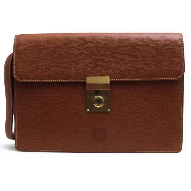 ○ロエベ LOEWE カーフ グレイン型押し牛革 セカンドバッグ/クラッチバッグ シボ革 シュリンクレザー メンズ 【中古】 中古