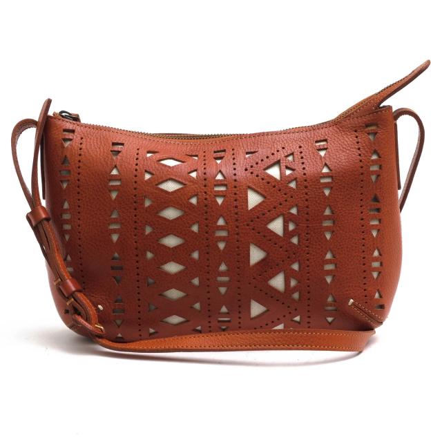 ○ゲンテン genten ミネルヴァボックス 牛革 ショルダーバッグ AFRICAN CUTWORK アフリカン・カットワーク クロスボディ レディー  中古