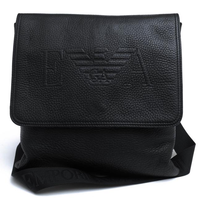 ○アルマーニ EMPORIO ARMANI ペブルドレザー 牛革 ショルダーバッグ YEMD29 YH185 LINEA ANGAR TRACOLLA PIATTA クロスボディバッ 中古