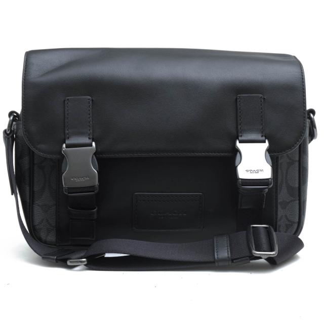 ○コーチ COACH スムースカーフレザー 牛革 シグネチャーコーテッドキャンバス ショルダーバッグ C3747 Track Crossbody In Signat 中古