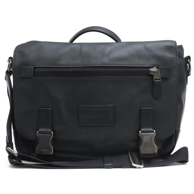 ○コーチ COACH スムースカーフレザー 牛革 ショルダーバッグ C2713 Track Messenger フラップ式 メッセンジャーバッグ メンズ 【  中古