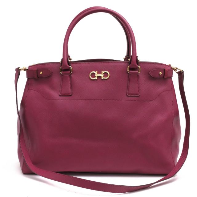 ○フェラガモ Salvatore Ferragamo エンボスカーフスキン 牛革 トートバッグ Beky Medium Tote ガンチーニ金具 2WAY ショルダーバ  中古