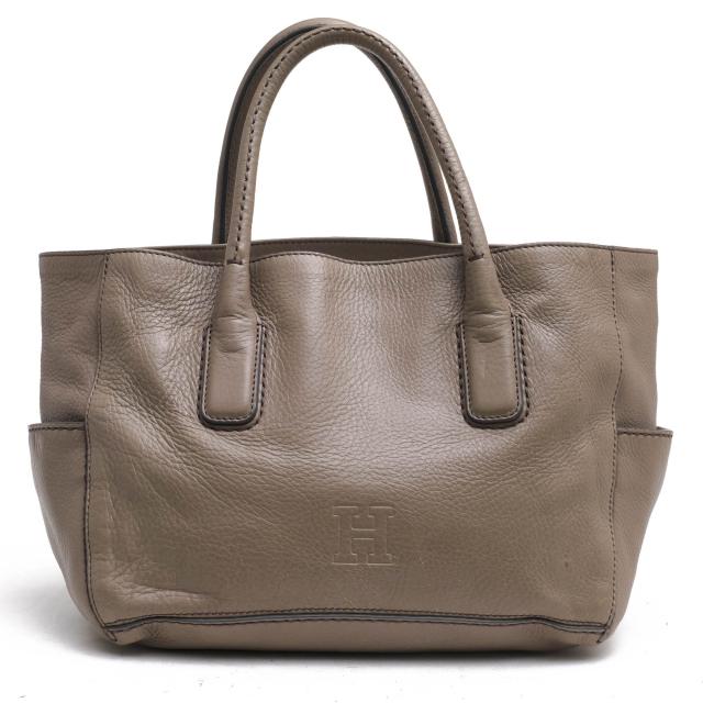 ○ヒロフ HIROFU 牛革 ソフトバケッタ ハンドバッグ DUO M デュオ Hロゴ シボ革 シュリンクレザー 定番 レディース 【中古】 中古