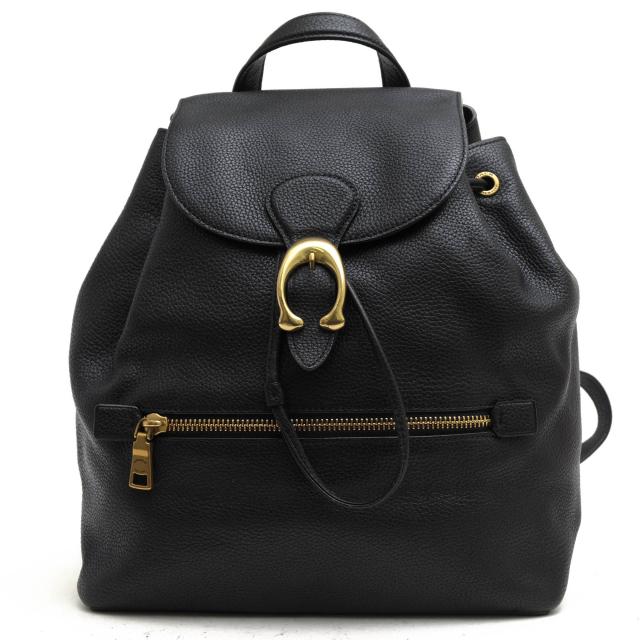 ○コーチ COACH ポリッシュドペブルレザー 牛革 リュック 68380 Evie Backpack 巾着型 シボ革 シュリンクレザー レディース 【中古 中古