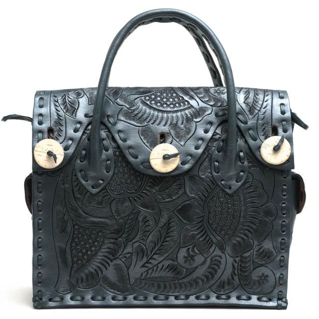 ○グレースコンチネンタル GRACE CONTINENTAL カービングレザー 牛革 ハンドバッグ Carving Tribes Maestra S カービングトライブ  中古