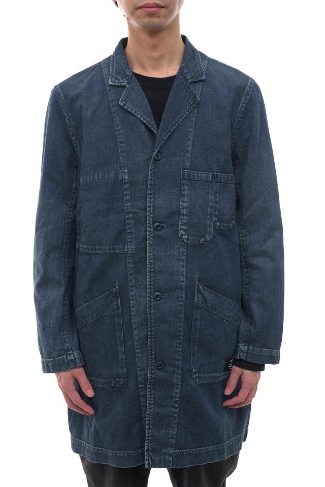 ○ユニフォームエクスペリメント uniform experiment 8オンスデニム ステンカラーコート UE-192042 DAMAGED SHOP COAT ショップコ  中古