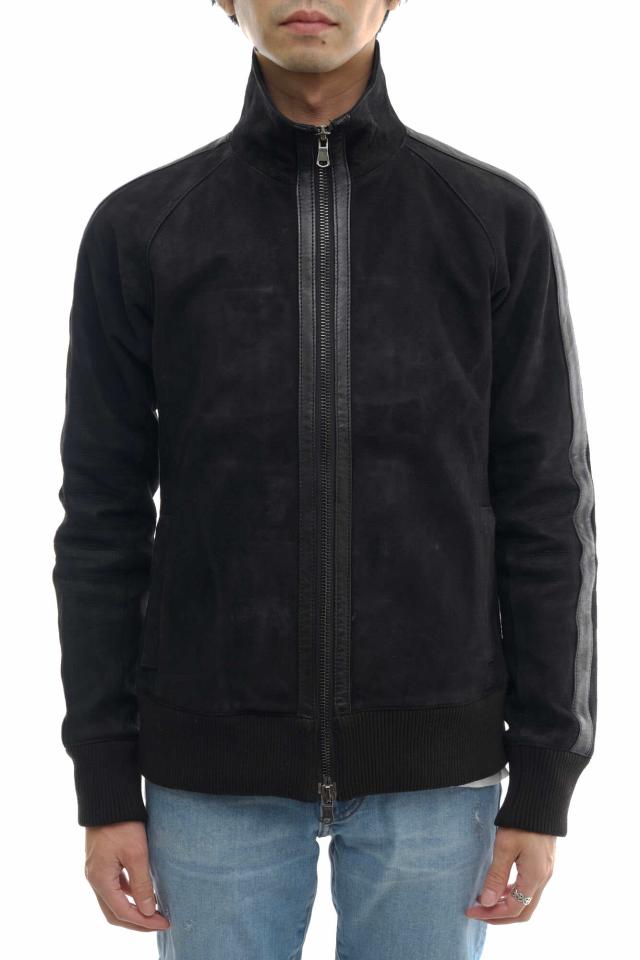 ○ジュンハシモト junhashimoto ラムレザー 子羊革 ブルゾン LET012 GOT02 LINE RIB JERSEY リブ メンズ 【中古】 中古