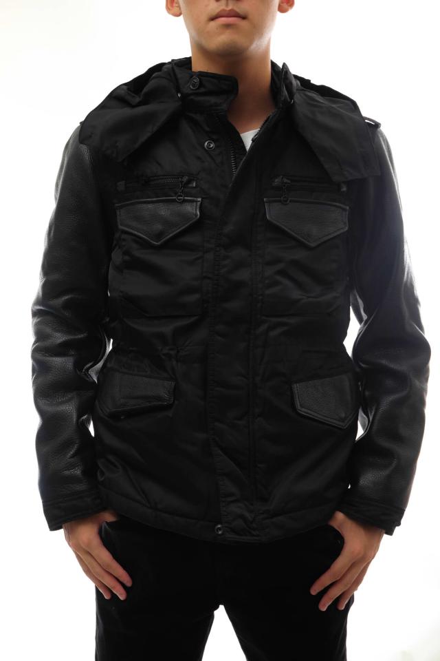 ○ショット Schott 牛革 フィールドジャケット 3132060 袖レザー フード付き 中綿 M-65 ミリタリー メンズ 【中古】 中古