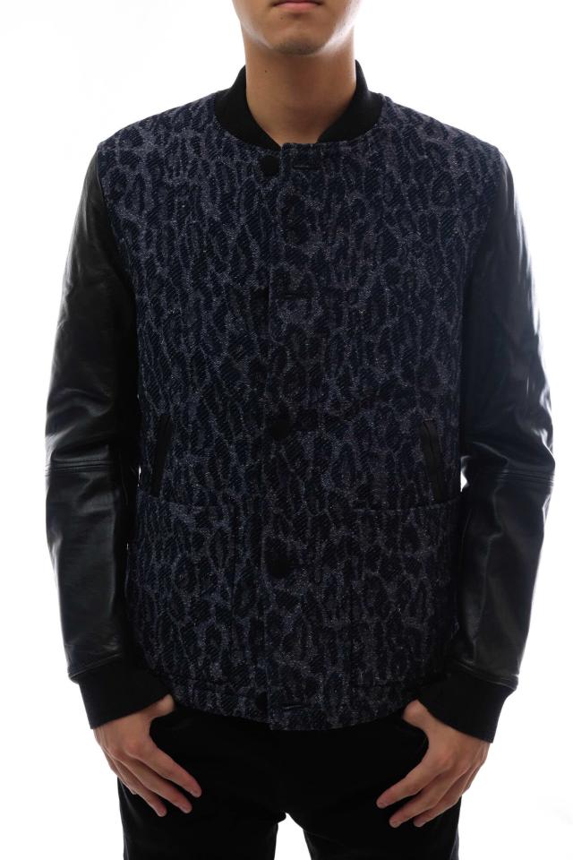 ○ポールスミス Paul Smith RED EAR PRIMALOFT ラムレザー 羊革 スタジャン PR-NY-31459 MK.242008 袖レザー バイカラー リブ 中綿 中古