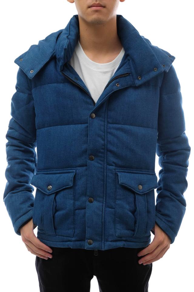 ○ダブルジェイケイ wjk ラムレザー 羊革 ダウンジャケット 2108 dj01 Denim jersey Down ヨーク羊革スエード フード付き リブ メ  中古