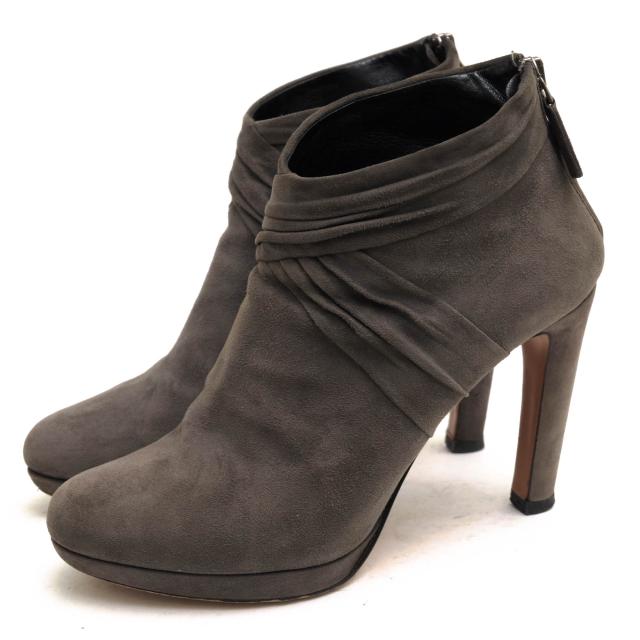 ○プラダ PRADA 牛革 ショートブーツ ブーティー プレーントゥ バックジップ レディース 【中古】 中古