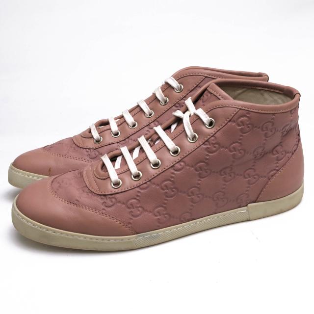 ○グッチ GUCCI GGシマレザー 牛革 ハイカットスニーカー 391499  レディース 【中古】 中古