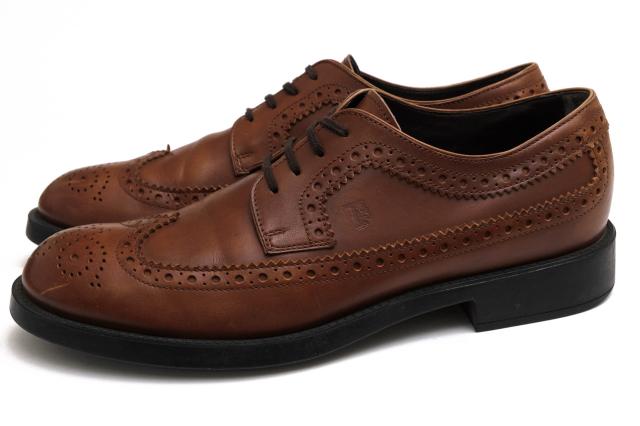 ○トッズ TOD'S 牛革 カーフ ビジネスシューズ メダリオン ロングウイングチップ メンズ 【中古】 中古