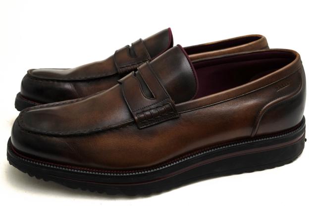 ○バリー BALLY 牛革 カーフ ローファー BARDONY アンティーク加工 スリッポン メンズ 【中古】 中古