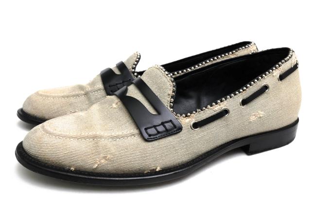 ○ジュゼッペザノッティ Giuseppe Zanotti 牛革 ローファー ヴィンテージ加工 スリッポン デニム スタッズ メンズ 【中古】 中古