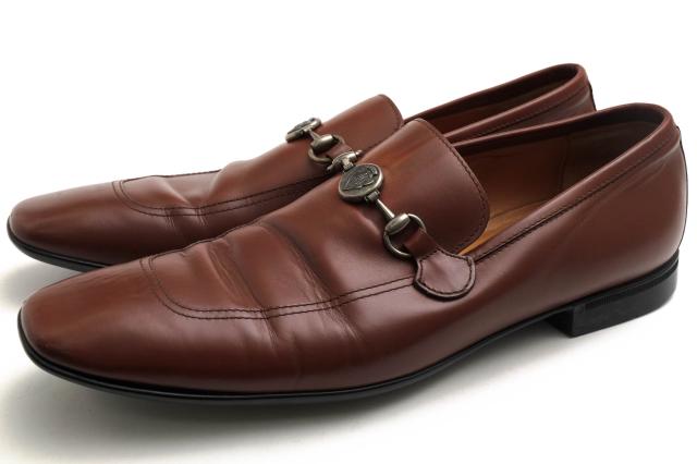 ○グッチ GUCCI 牛革 カーフ ビットローファー 189991 ホースビット スリッポン メンズ 【中古】 中古