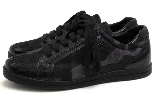 ○プラダ PRADA サフィアーノ 牛革 ローカットスニーカー 3E5892 迷彩・カモフラージュ柄 レディース 【中古】 中古