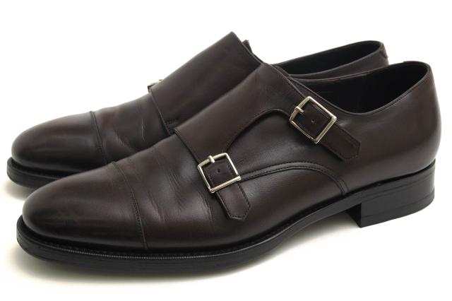 ○ユナイテッドアローズ UNITED ARROWS 牛革 ビジネスシューズ UA013 UDBS LEATHER W/MONK ダブルモンクストラップ ストレートチッ 中古