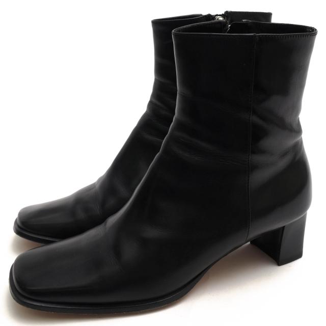 ○ヒロフ HIROFU 牛革 カーフ ショートブーツ 01347 0045 サイドジップ ハイヒール レザーソール レディース 【中古】 中古