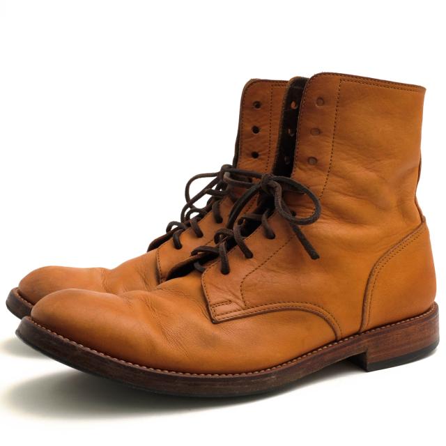 ○モト MOTO 牛革 カーフ レースアップブーツ 1100 PLAIN TOE LACE UP BOOTS 手染め プレーントゥ レザーソール メンズ 【中古】 中古