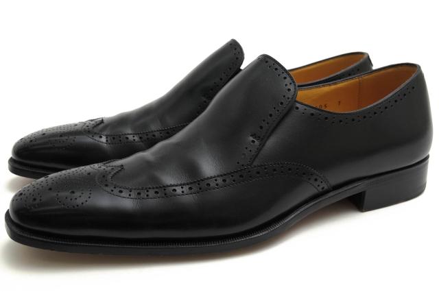 ○トレーディングポスト Trading Post 牛革 カーフ ヴァンプローファー T105 エラスティックシューズ ウイングチップ スリッポン   中古