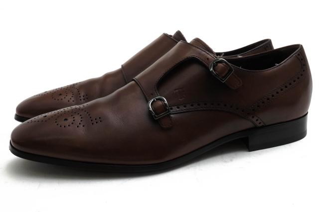 ○トッズ TOD'S 牛革 カーフ ビジネスシューズ メダリオン ダブルモンクストラップ マッケイ製法 メンズ 【中古】 中古