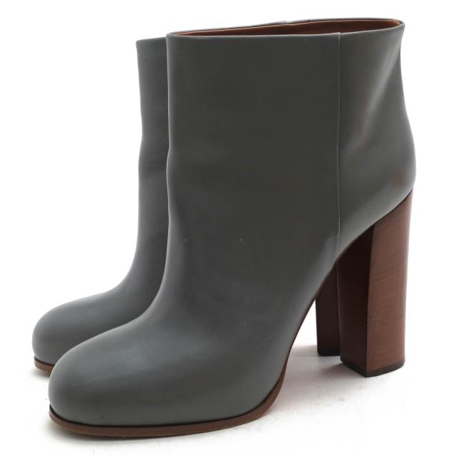 ○セリーヌ CELINE 牛革 カーフ ショートブーツ 314863CIBD.08BG ANKLE BOOT 105 チャンキーヒール プレーントゥ レディース 【中  中古