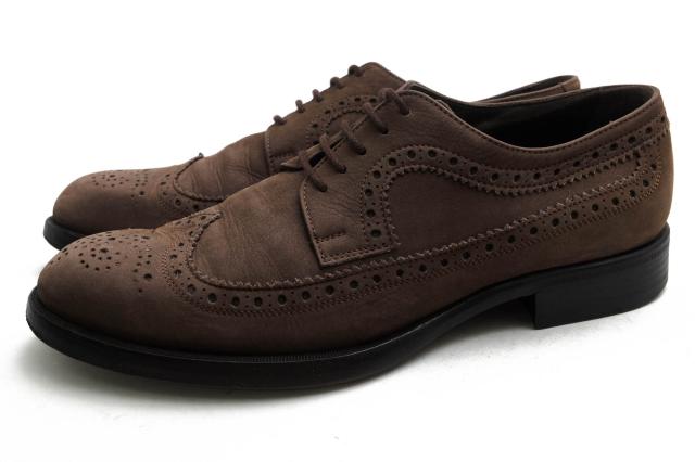 ○アルマーニ GIORGIO ARMANI ヌバックレザー 牛革 ビジネスシューズ 303 481 メダリオン ロングウイングチップ マッケイ製法 レザ 中古