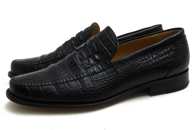 ○バーニーズニューヨーク BARNEYS NEWYORK 牛革 ローファー 19180 レザーソール クロコ型押し メンズ 【中古】 中古