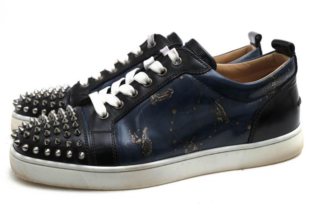 ○クリスチャン ルブタン Christian Louboutin 牛革 カーフ ローカットスニーカー 3170762 JUNIOR SPIKES FLAT CALF ABRASIVATO ス 中古