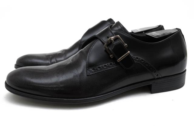 ○ドルガバ DOLCE＆GABBANA パテントカーフ 牛革 ビジネスシューズ 6237 ヒドゥンチャネル モンクストラップ レザーソール マッケ  中古