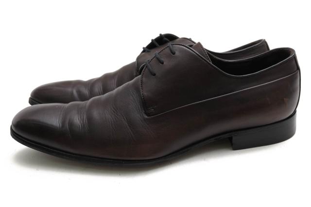 ○グッチ GUCCI 牛革 カーフ ビジネスシューズ 147529 A3N00 2140 LIFFORD COCOA ロングノーズ レザーソール マッケイ製法 メンズ  中古