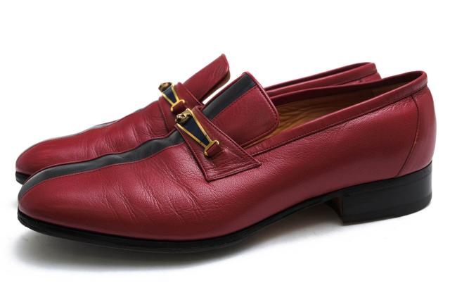 ○グッチ GUCCI 山羊革 ゴートスキン スリッポン 510104 Goatskin Feline Ginger Loafer レザーソール マッケイ製法 メンズ 【中古 中古