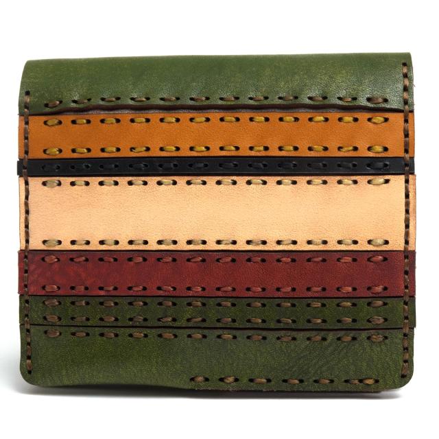 ○オジャガデザイン ojaga design 牛革 カウレザー 財布 WT-S13 HEBE マルチカラー 小銭入れなし 札入れ 二つ折り ユニセックス 男 中古