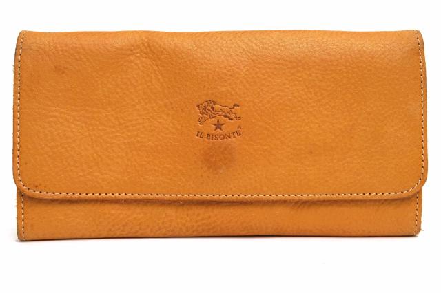 ○イルビゾンテ IL BISONTE 牛革 パケッタレザー 長財布 5412300340 PORTAFOGLIO 小銭入れあり 三つ折り ユニセックス 男女兼用 レ 中古