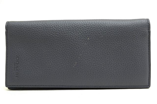 ○コーチ COACH Natural pebble leather ナチュラルペブルレザー 牛革 長財布 91304 Breast Pocket Wallet ブレスト ポケット ウォ 中古